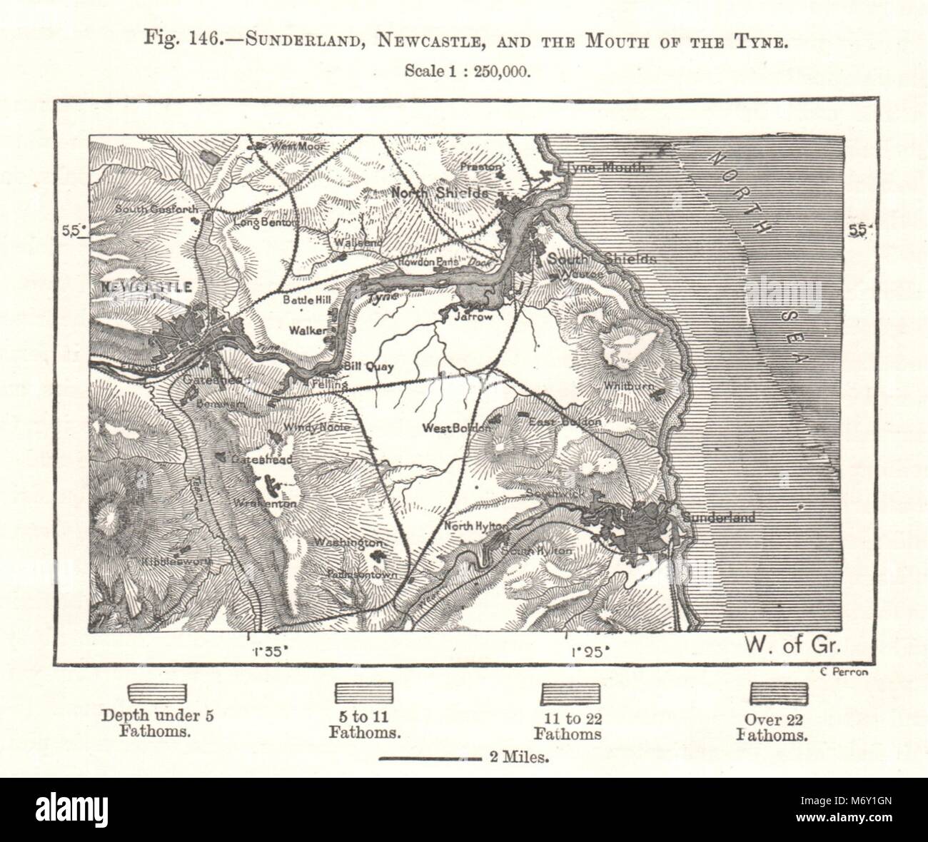 Sunderland, Newcastle & the Mouth of the Tyne. Northumberland. Sketch ...