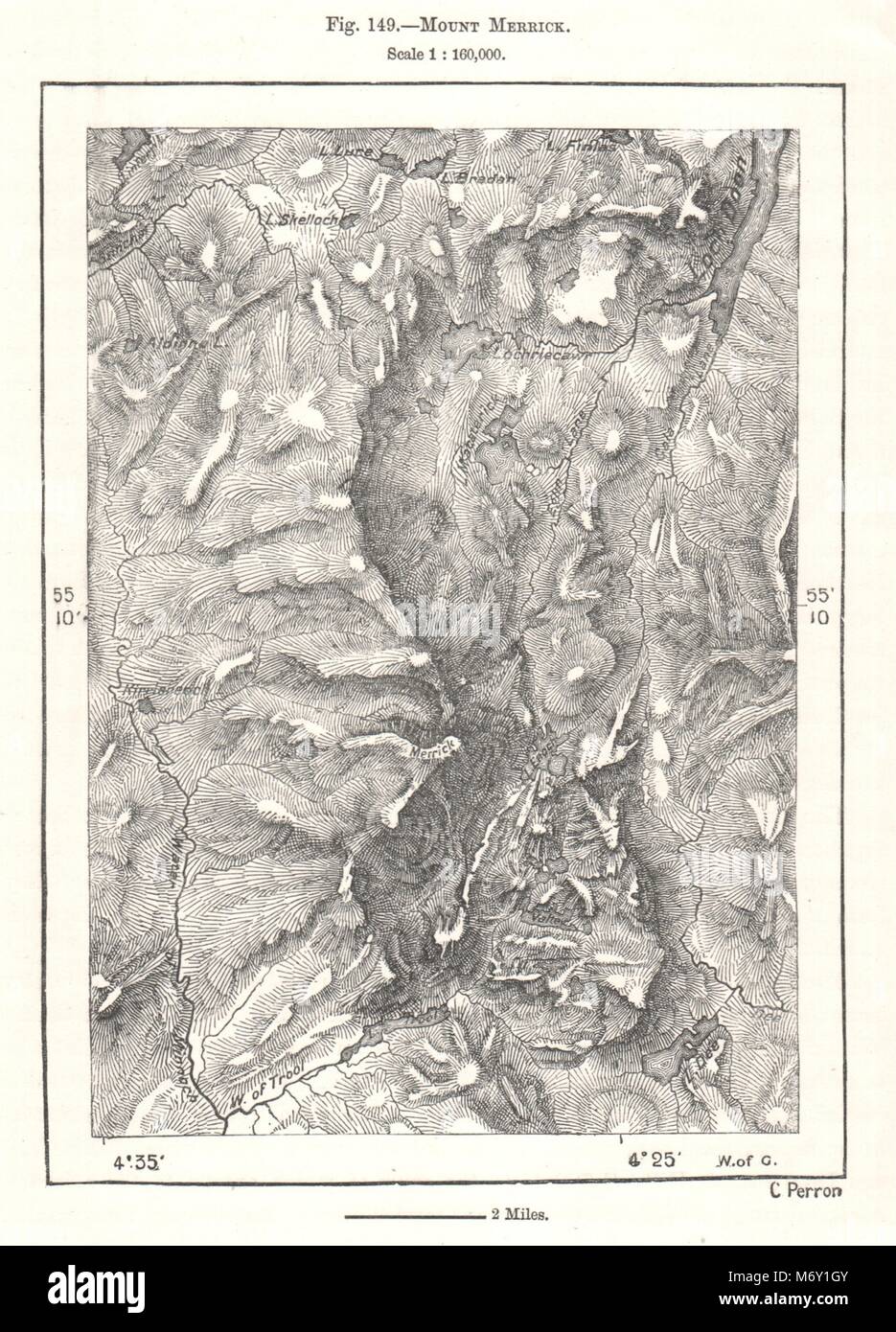 Mount Merrick. Scotland. Sketch map 1885 old antique vintage plan chart ...