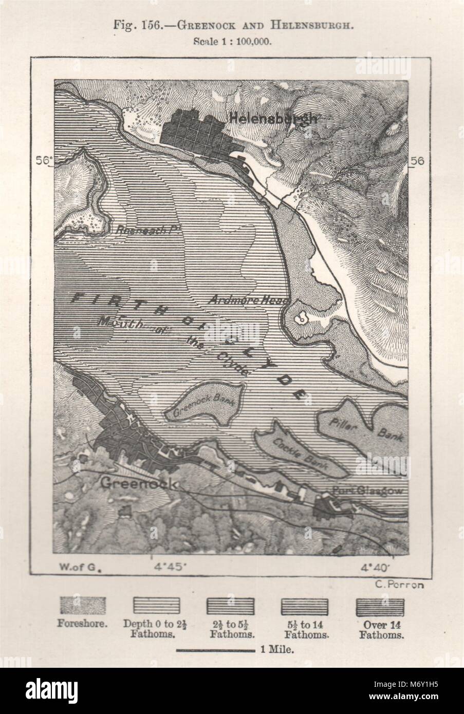 Greenock and Helensburgh. Firth of Clyde. Scotland. Sketch map 1885 old ...