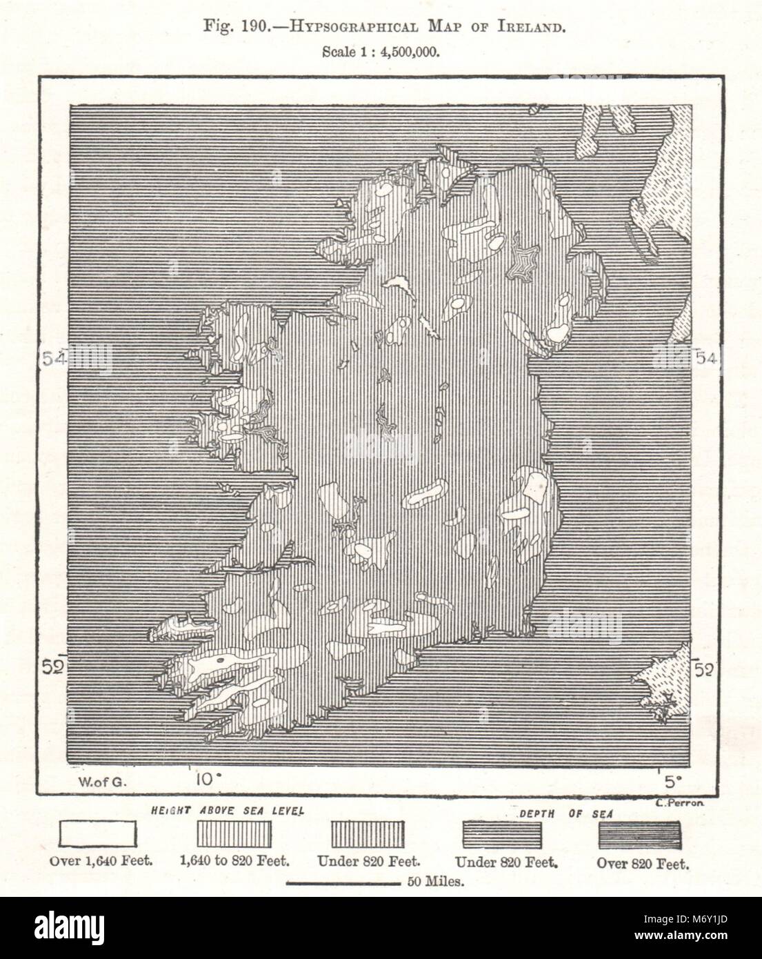 Hypsographical Map of Ireland. Sketch map 1885 old antique plan chart ...
