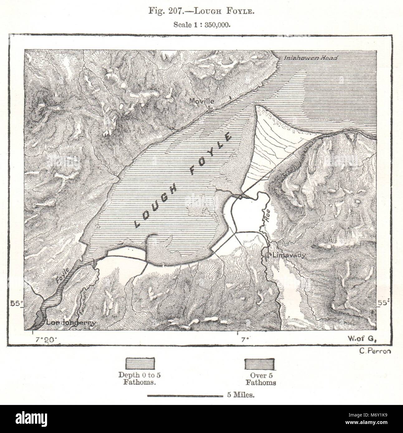 Lough Foyle. Londonderry. Ulster Ireland. Sketch map 1885 old antique ...