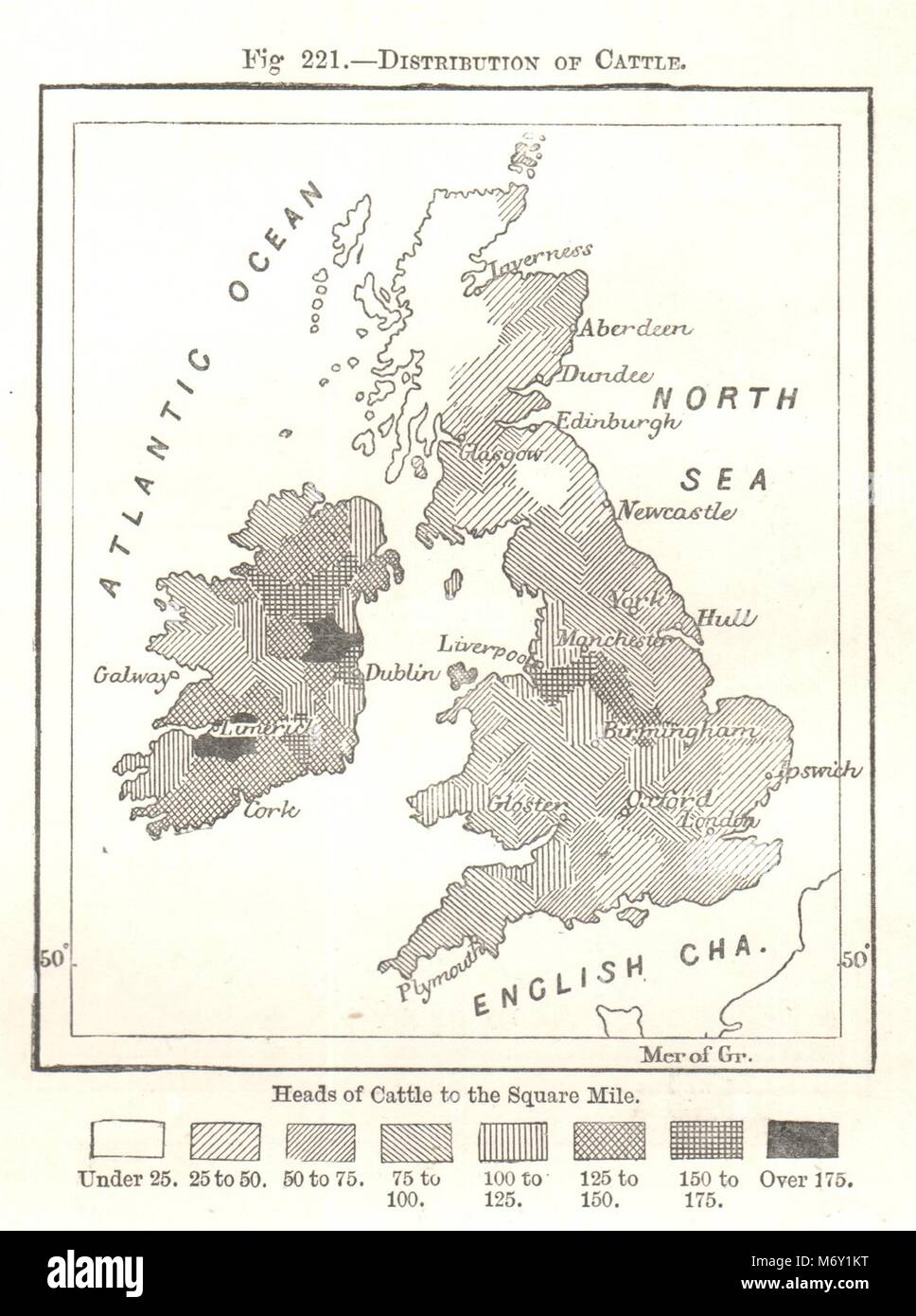 Distribution of Cattle. British Isles. Sketch map 1885 old antique ...