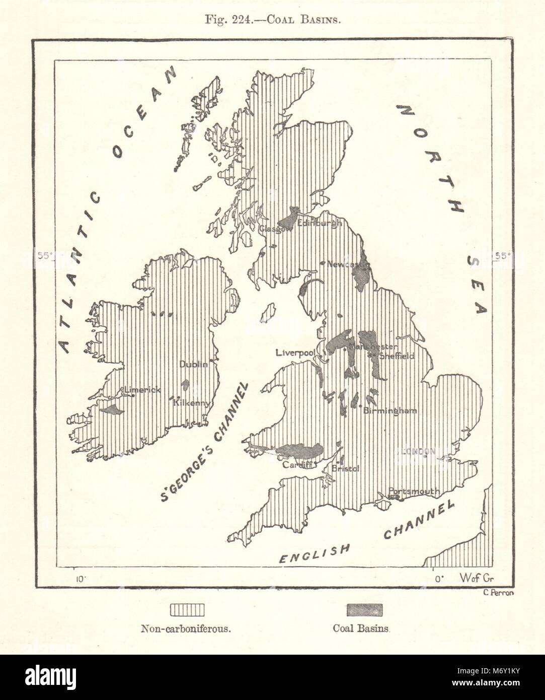 Coal Basins. Coalfields. British Isles. Sketch map 1885 old antique ...