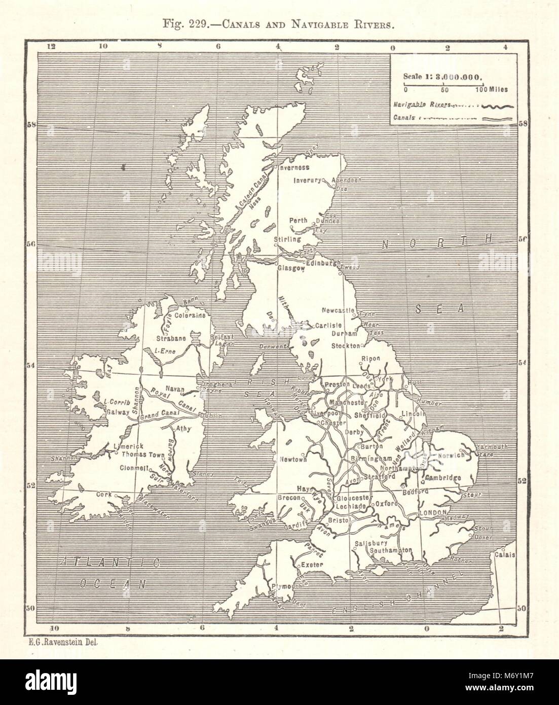 Canals and Navigable Rivers. British Isles. Sketch map 1885 old antique ...
