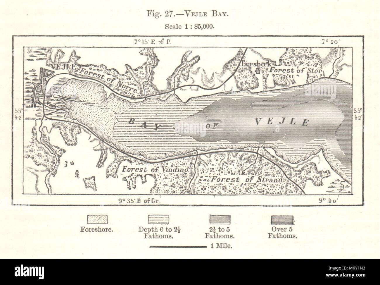 Vejle Bay. Denmark. Sketch map 1885 old antique vintage plan chart ...