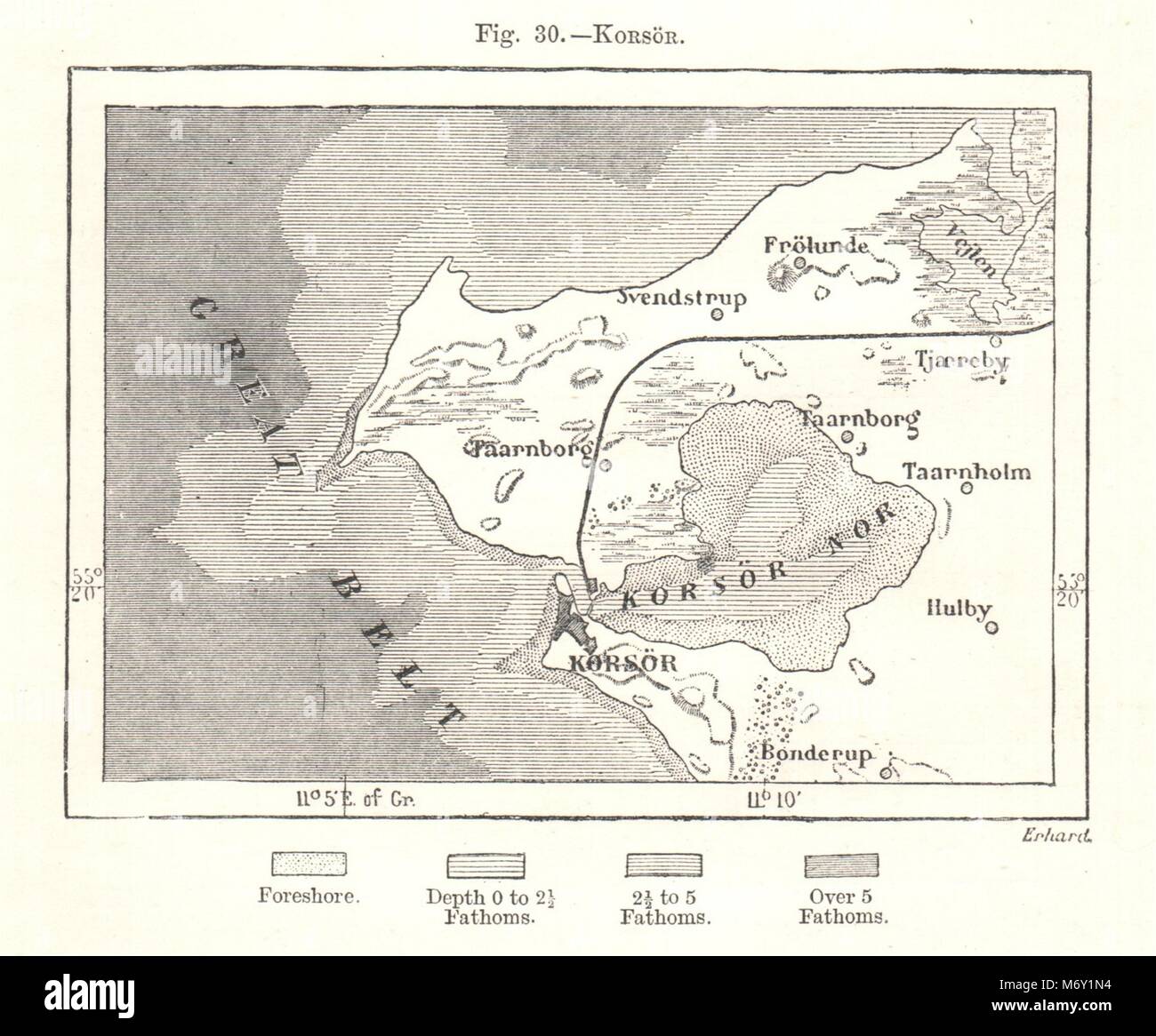 Korsor. Korsør. Denmark. Sketch map 1885 old antique vintage plan chart ...
