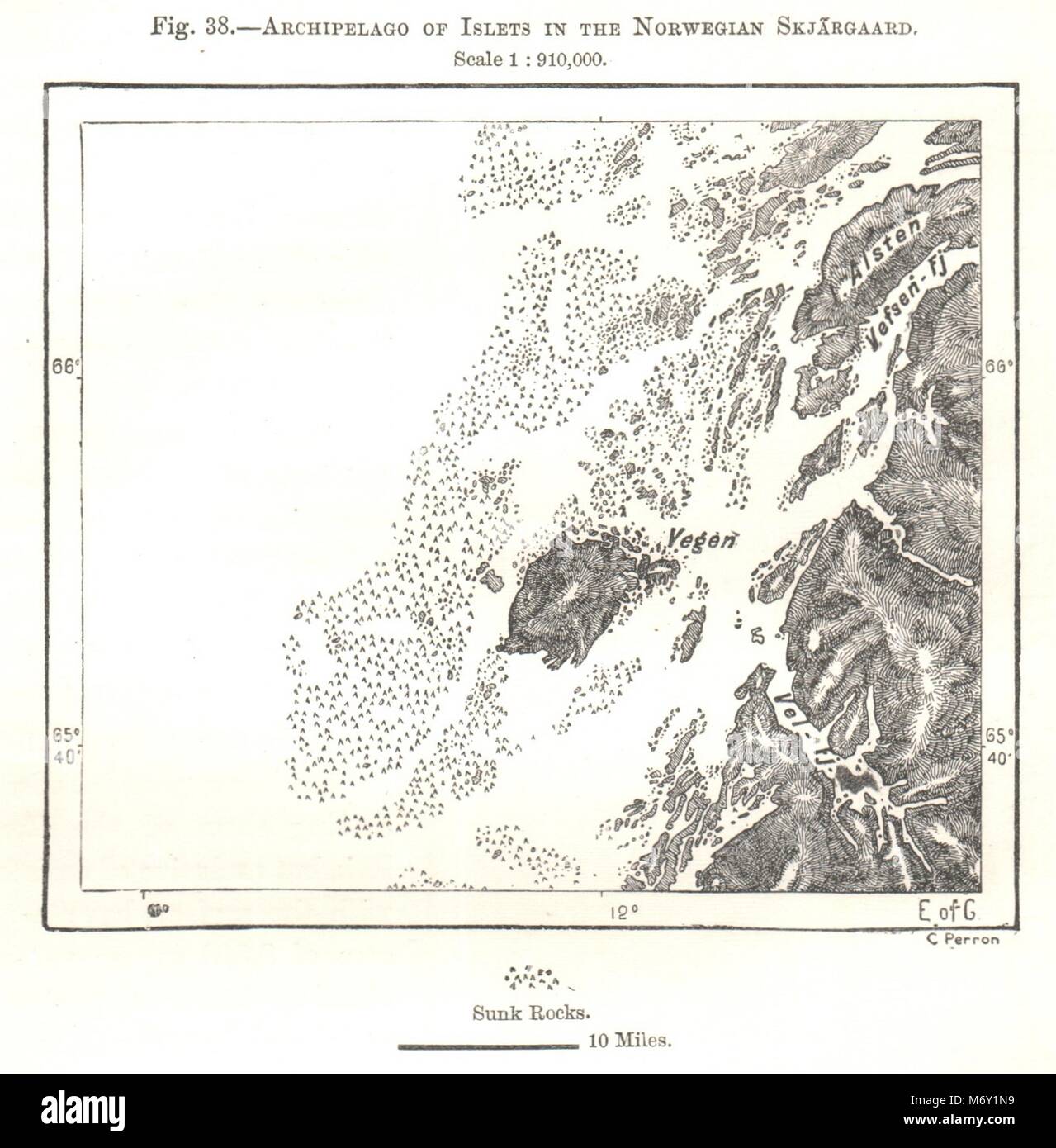 Norwegian Skjaergaard archipelago of islets. Vegen. Norway. Sketch map ...