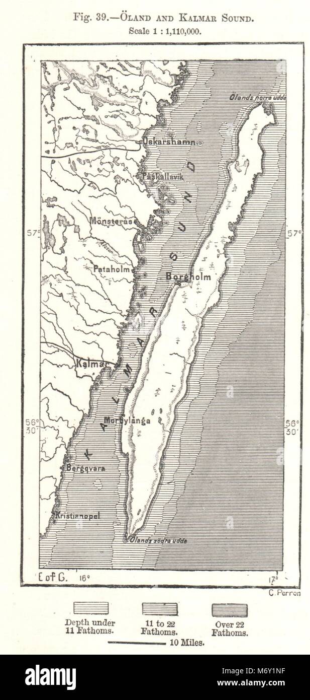 Oland and Kalmar Sound. Sweden. Sketch map 1885 old antique plan chart ...