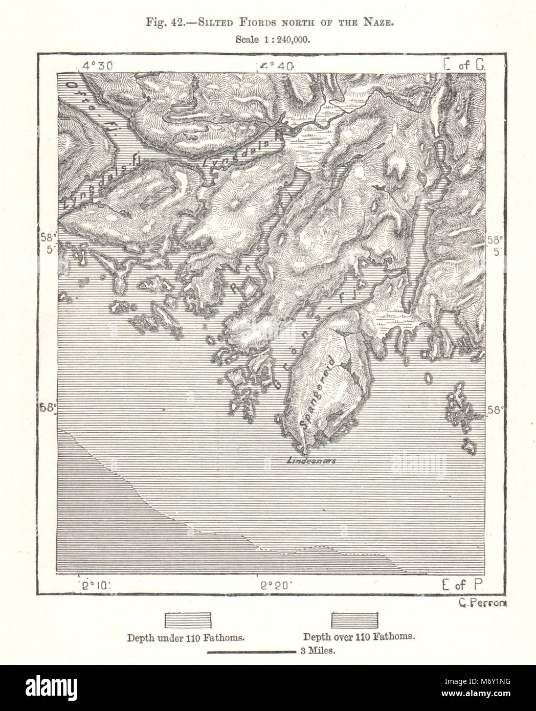 Silted Fiords North of the Naze. Norway. Sketch map 1885 old antique ...