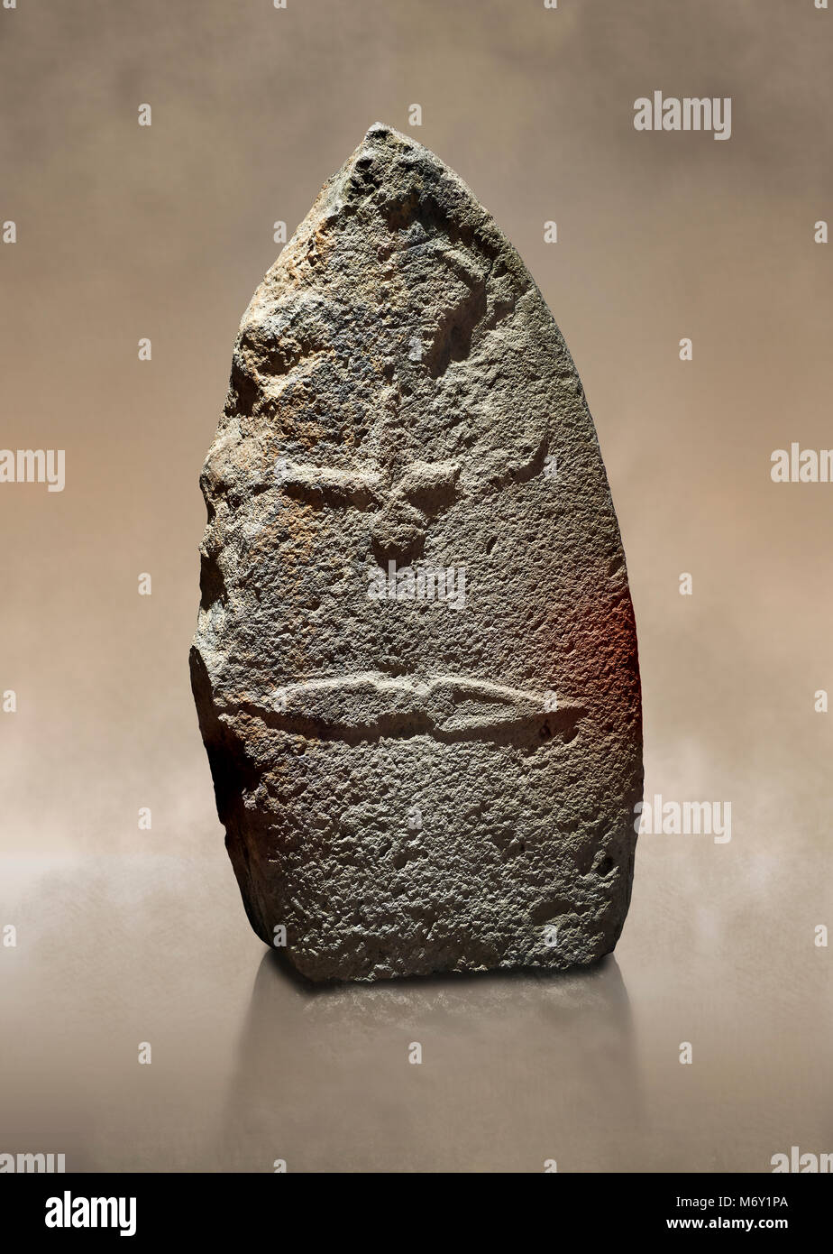 Late European Neolithic prehistoric Menhir standing stone with carvings ...