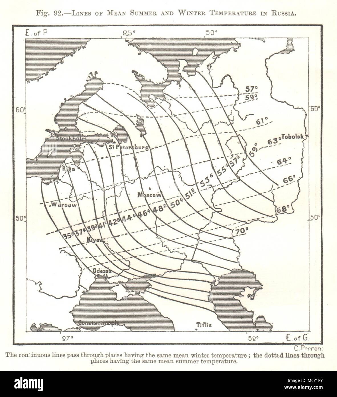 Lines of Mean Summer and Winter Temperature in Russia. Sketch map 1885 ...