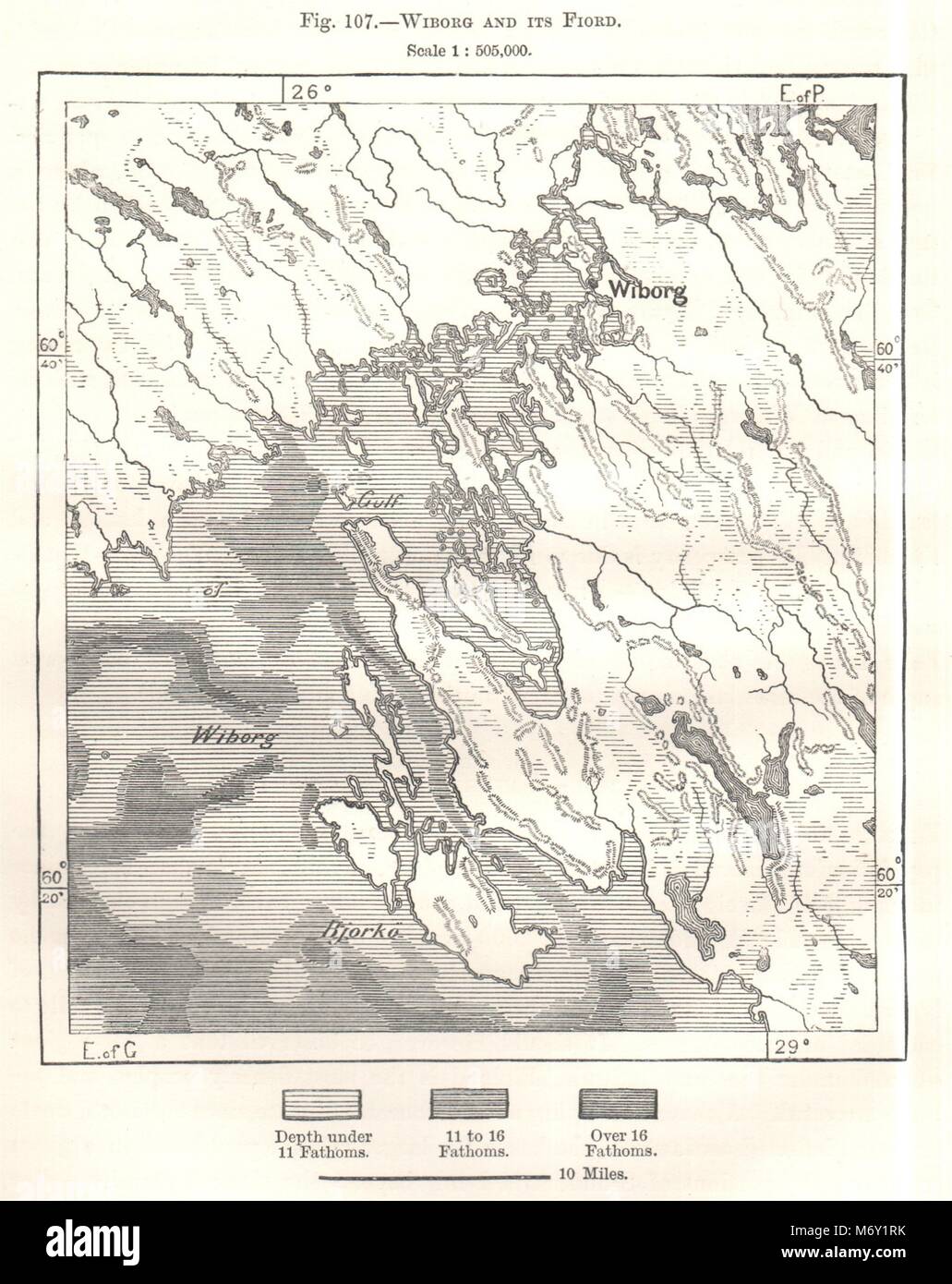 Vyborg and its Fiord. Russia. Sketch map 1885 old antique plan chart ...