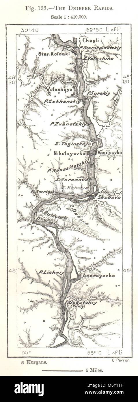 The Dnieper Rapids. Ukraine. Sketch map 1885 old antique plan chart ...