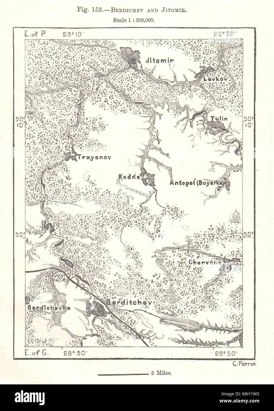 Berdychiv and Zhytomyr. Ukraine. Sketch map 1885 old antique plan chart ...
