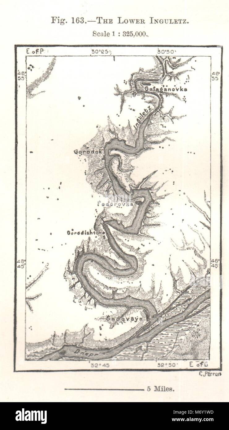 The Lower Inhulets. Ukraine. Sketch map 1885 old antique plan chart ...