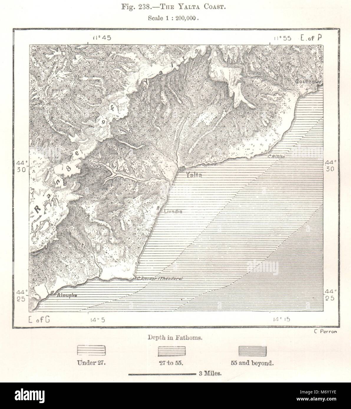The Yalta Coast. Ukraine. Sketch map 1885 old antique vintage plan ...