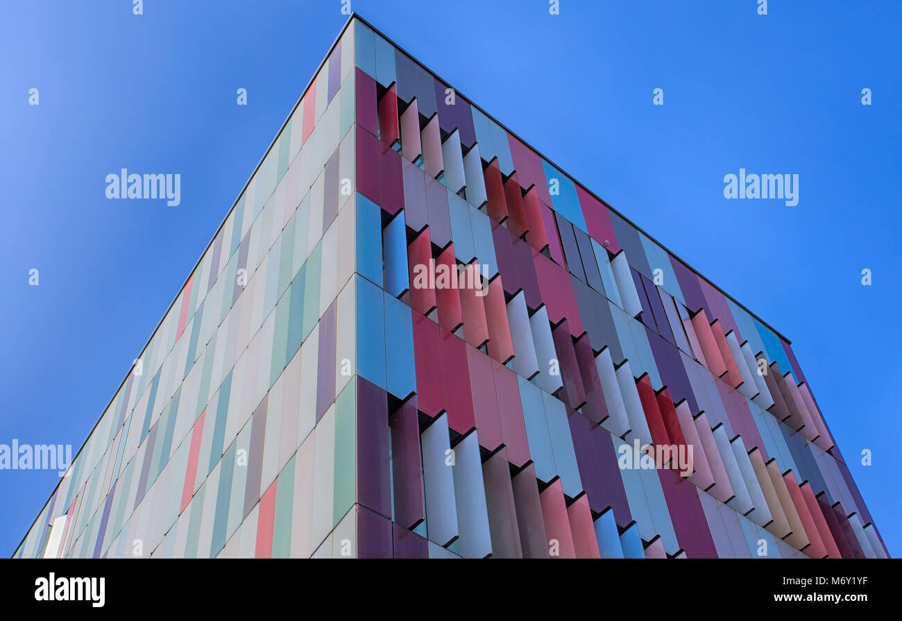 MILAN, ITALY - August 8, 2016: Modern exterior of a colorful office ...