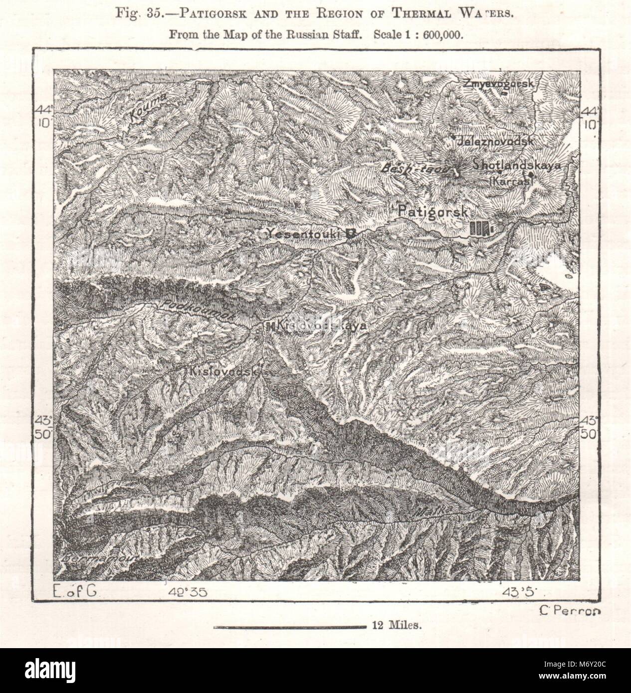 Pyatigorsk & the Region of Thermal Waters. Russian Staff map. Sketch ...