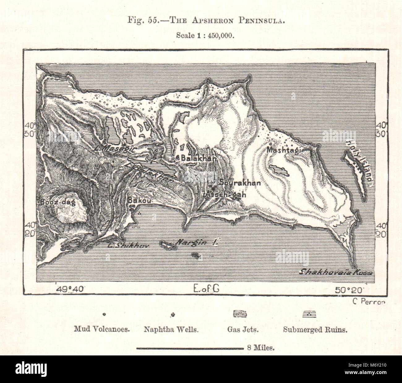 The Absheron Peninsula. Azerbaijan. Sketch map 1885 old antique plan ...