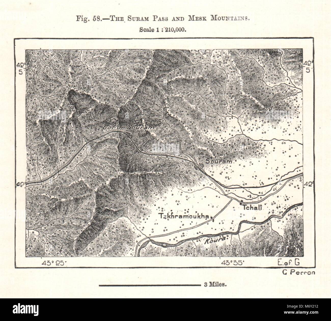 The Surami Pass and Mesk Mountains. Georgia. Sketch map 1885 old ...