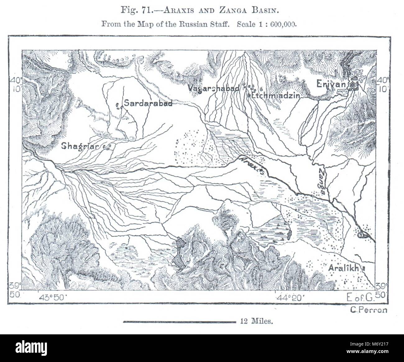 Aras & Zanga Basin form the Map of the Russian Staff. Armenia. Sketch ...