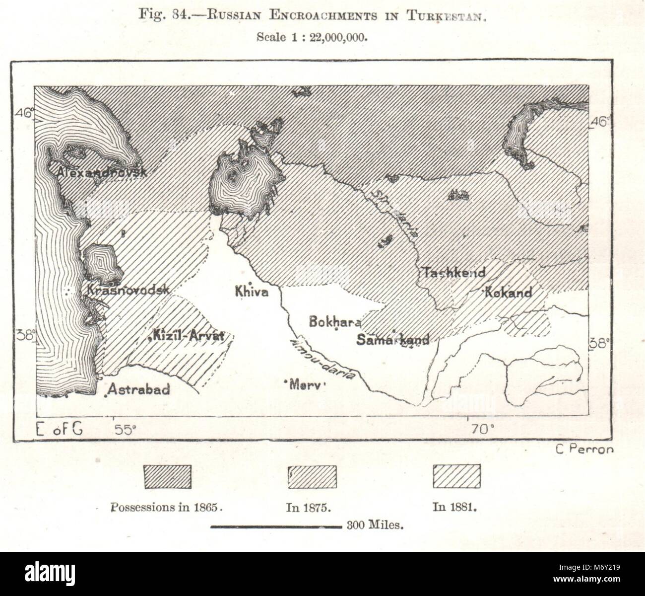 Russian Encroachments in Turkestan. Uzbekistan. Samarkand. Sketch map ...
