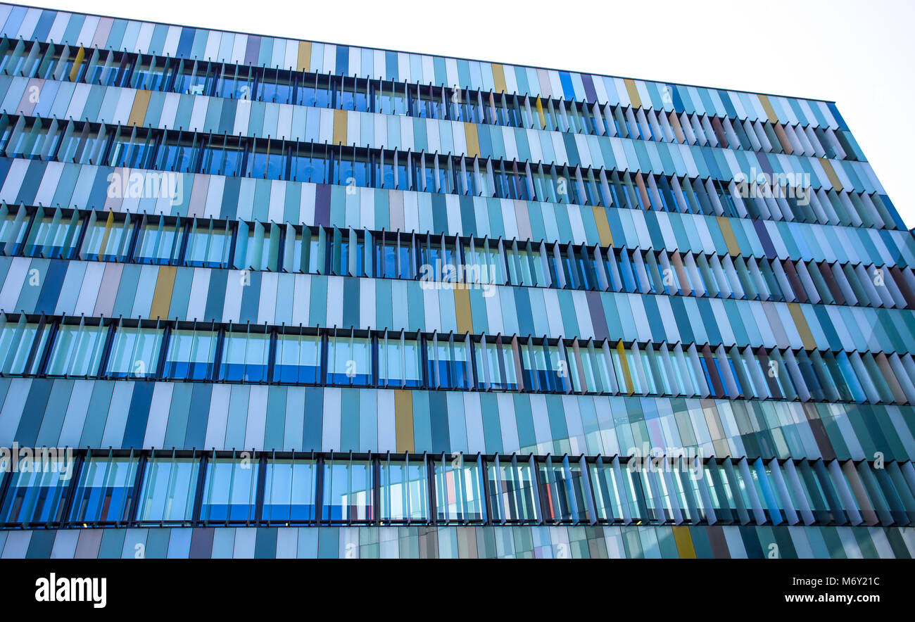 MILAN, ITALY - August 8, 2016: Modern exterior of a colorful office ...