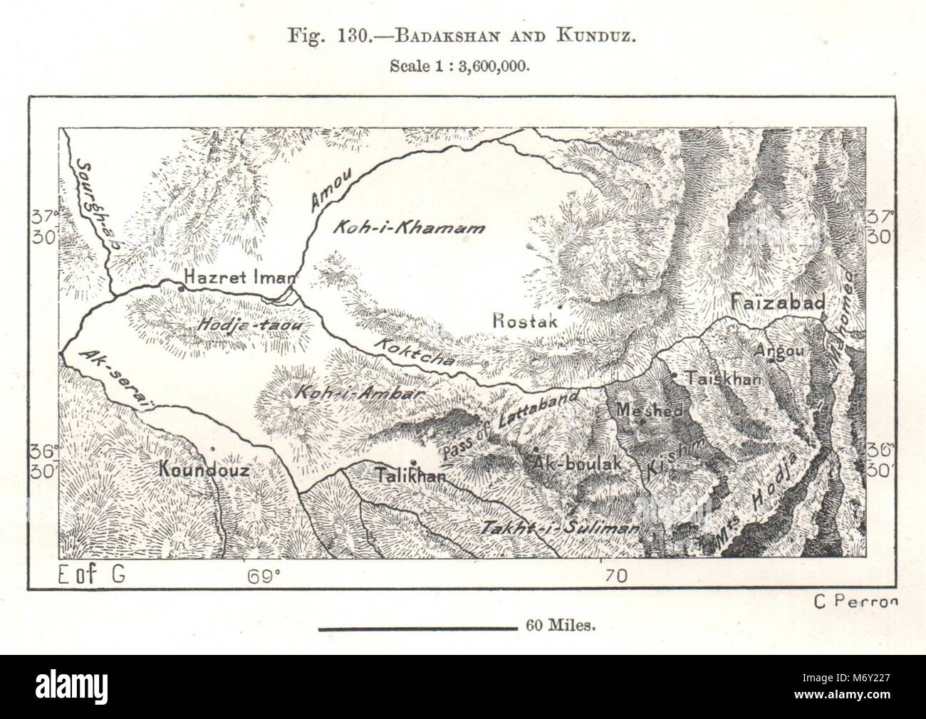 Badakhshan and Kunduz. Taleqan. Afghanistan. Sketch map 1885 old ...