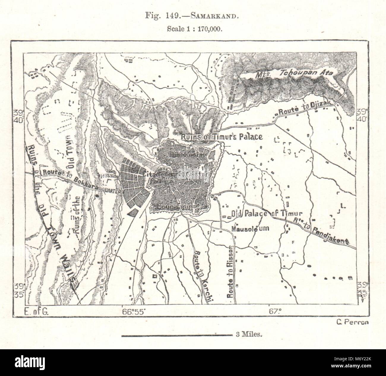 Samarkand and environs. Uzbekistan. Sketch map 1885 old antique plan ...