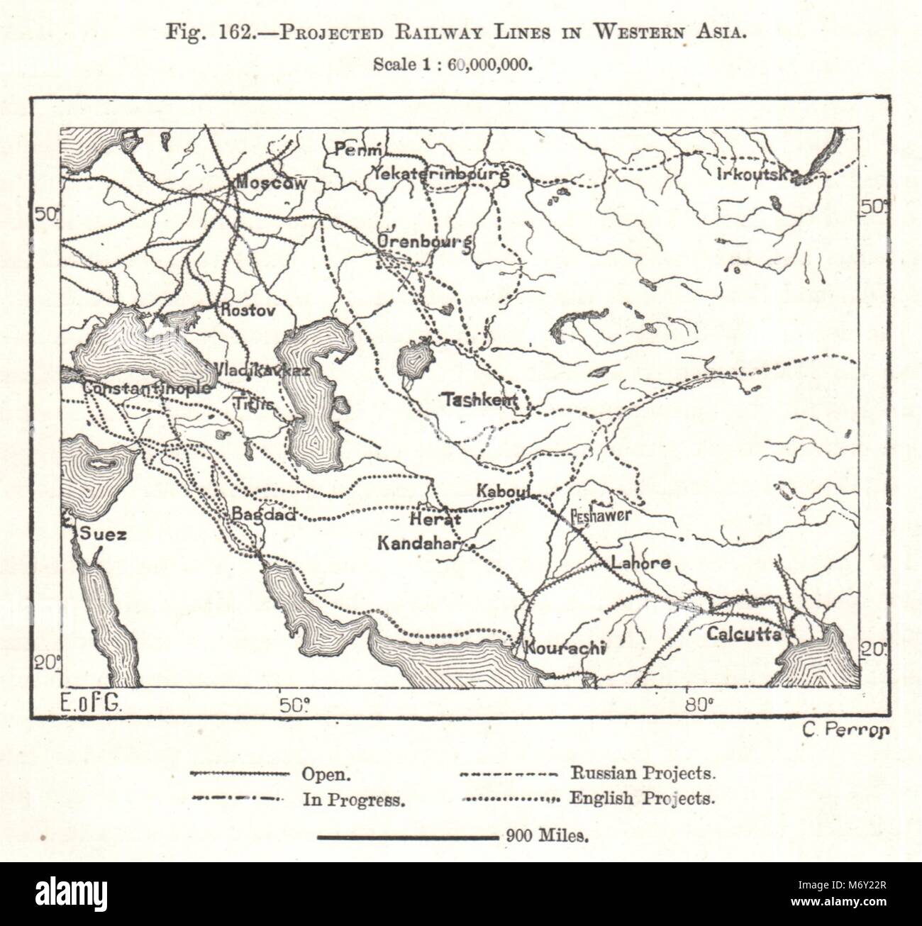 Projected Railway Lines in Western Asia. Sketch map 1885 old antique ... Projected Railway Lines in Western Asia. Sketch map 1885 old antique ...
