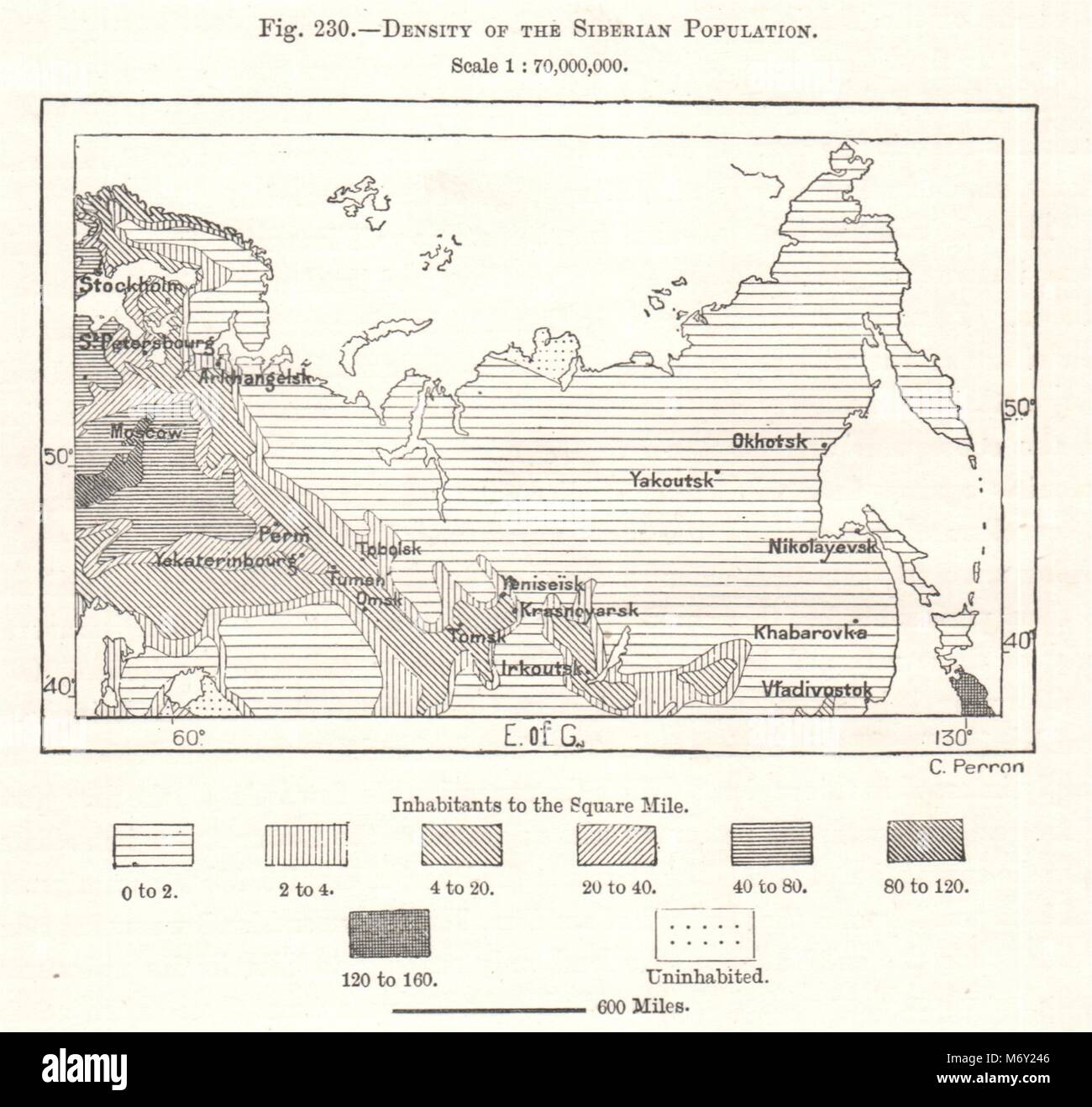 Density of the Siberian Population. Russia. Sketch map 1885 old antique ...