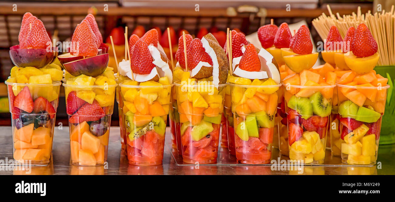 Mixed fruits on glasses Stock Photo - Alamy