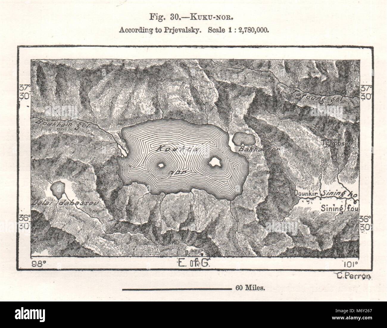 Qinghai Lake according to Prjevalsky. China. Sketch map 1885 old ...