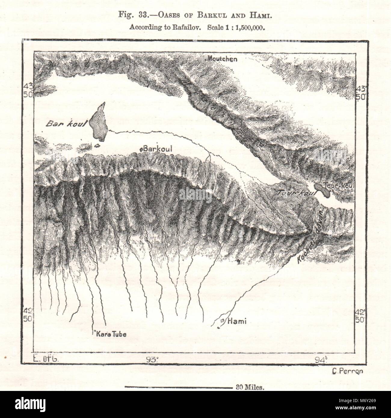 Barkol/Barkul oases & Hami (Kumul), per Rafailov. Yizhou. China. Sketch ...