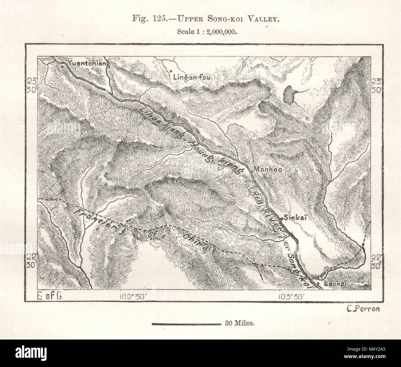 Upper Red River Valley. China. Sketch map 1885 old antique plan chart ...