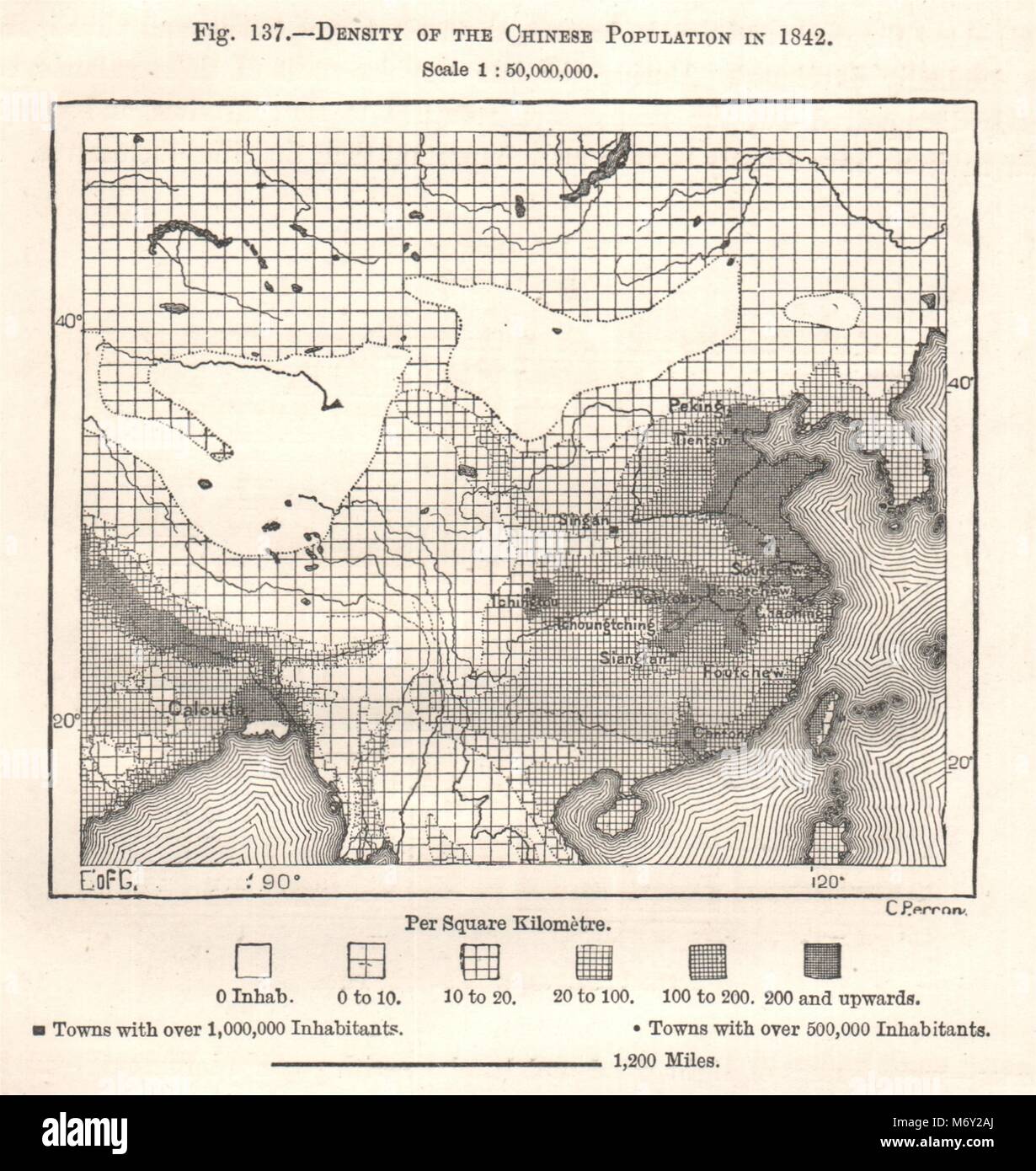 Density of the Chinese Population in 1842. China. Sketch map 1885 old ...