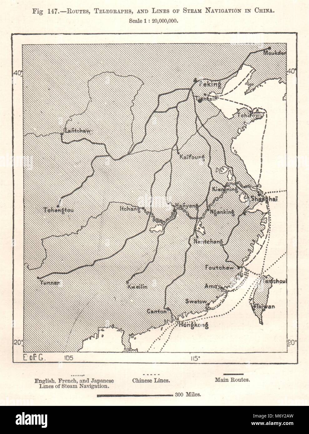 Routes, Telegraphs and Lines of Steam Navigation in China. Sketch map ...