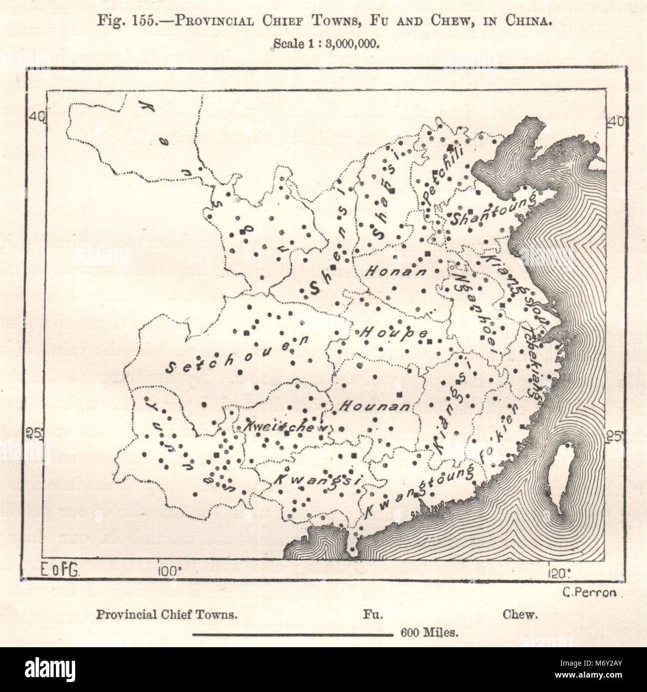 Provincial Chief Towns, Fu and Chew, in China. Sketch map 1885 old ...