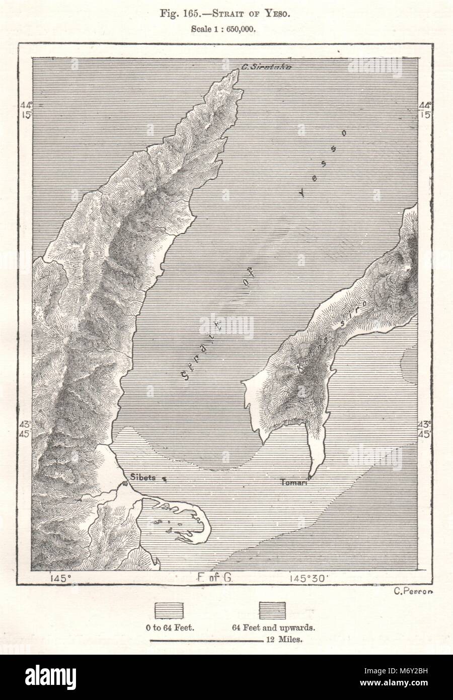 Strait of Yeso. Nemuro Strait. Hokkaido Kunashir Japan. Sketch map 1885 ...