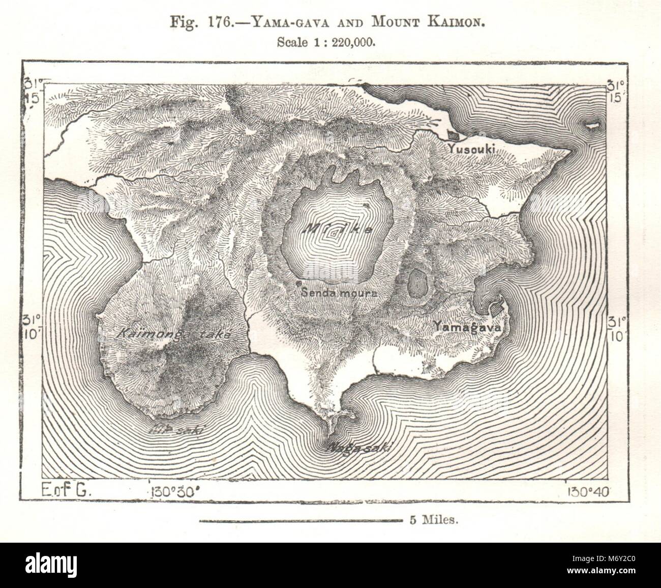 Yamakawa. Kaimondake Volcano. Lake Ikeda. Ibusuki. Japan. Sketch map ...