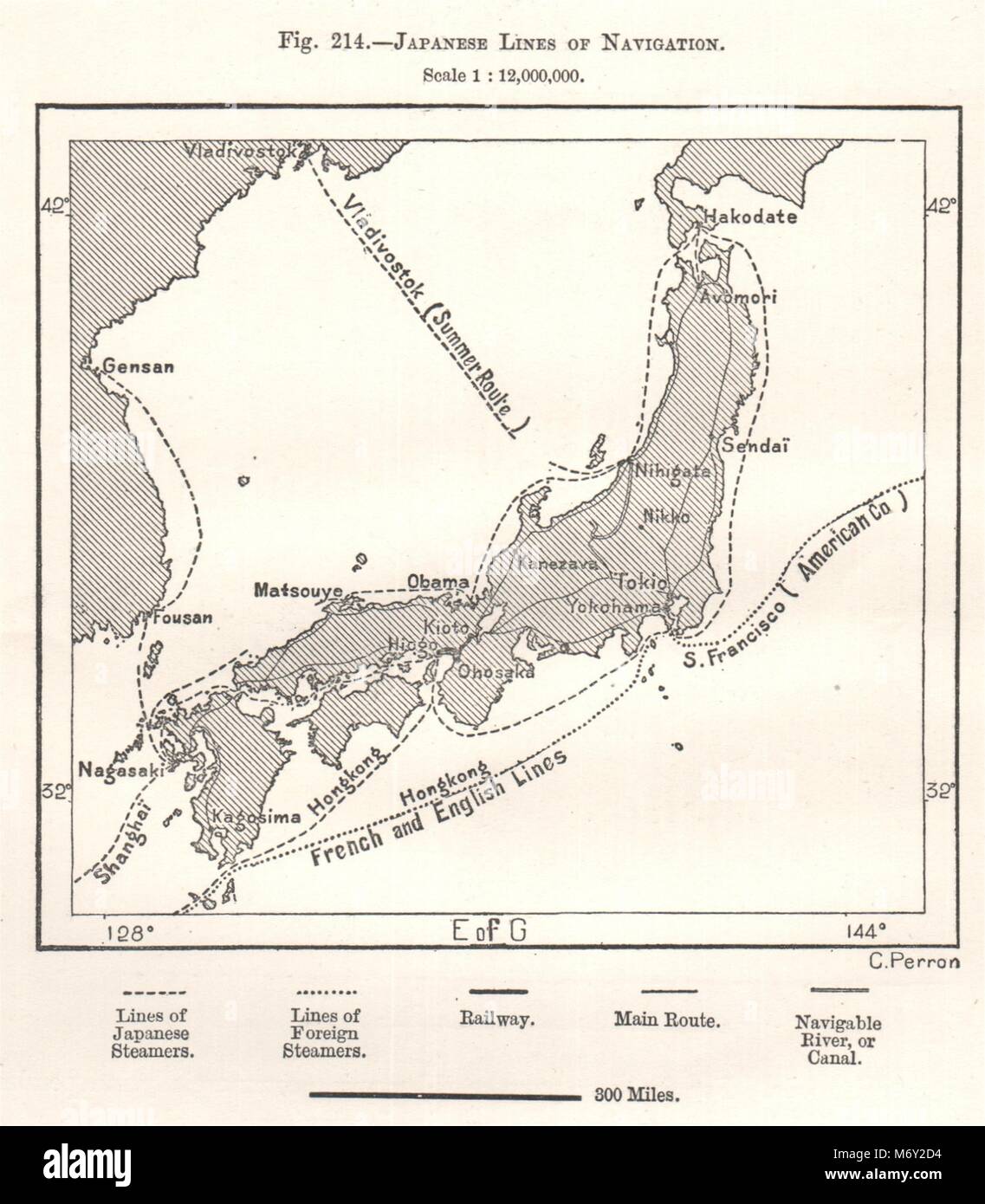 Japanese Lines of Navigation. Sketch map 1885 old antique plan chart ...