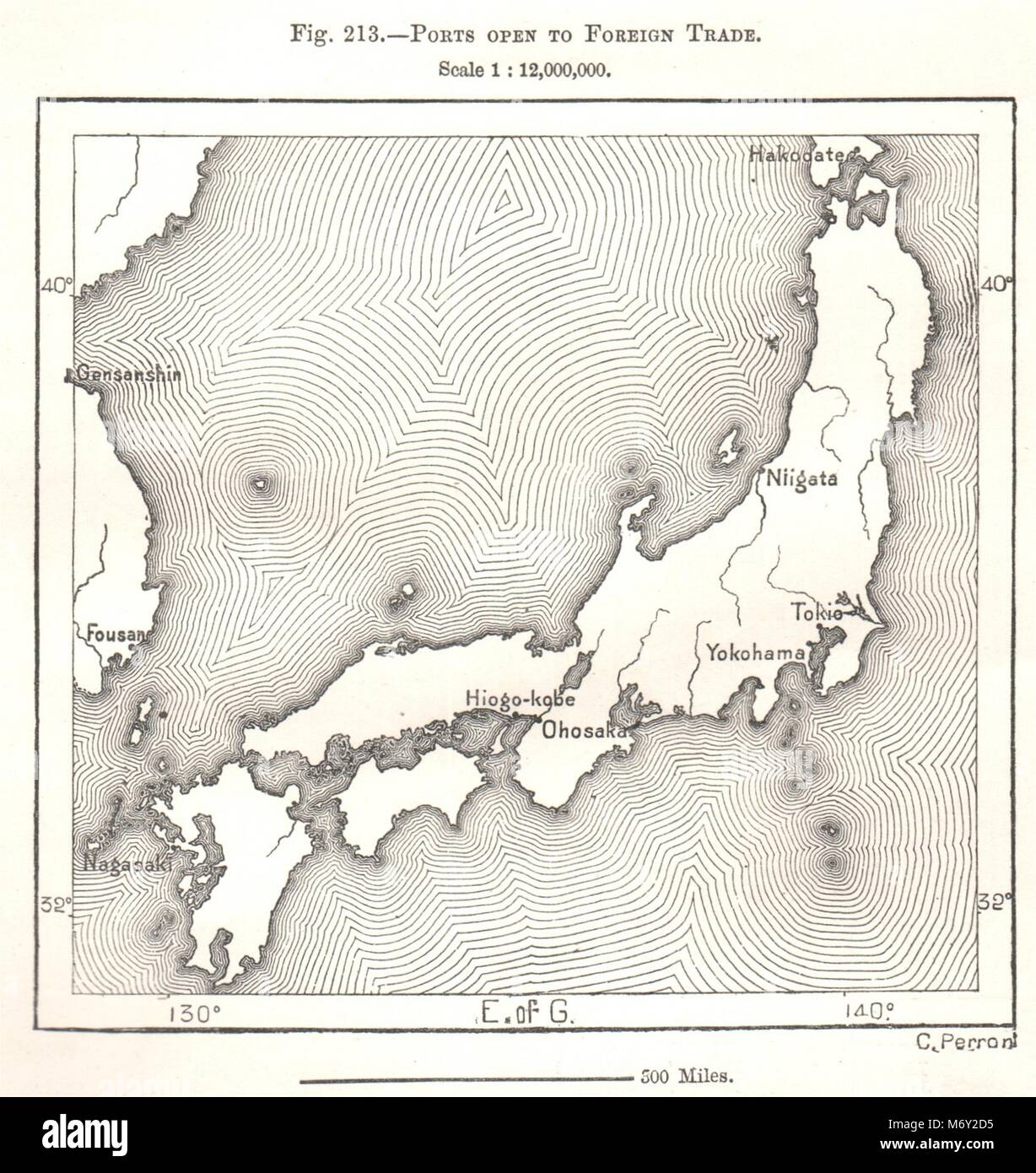 Ports open to Foreign Trade. Japan. Sketch map 1885 old antique plan ...