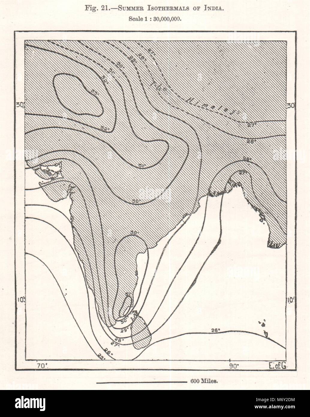 Summer Isothermals of India. Sketch map 1885 old antique plan chart ...
