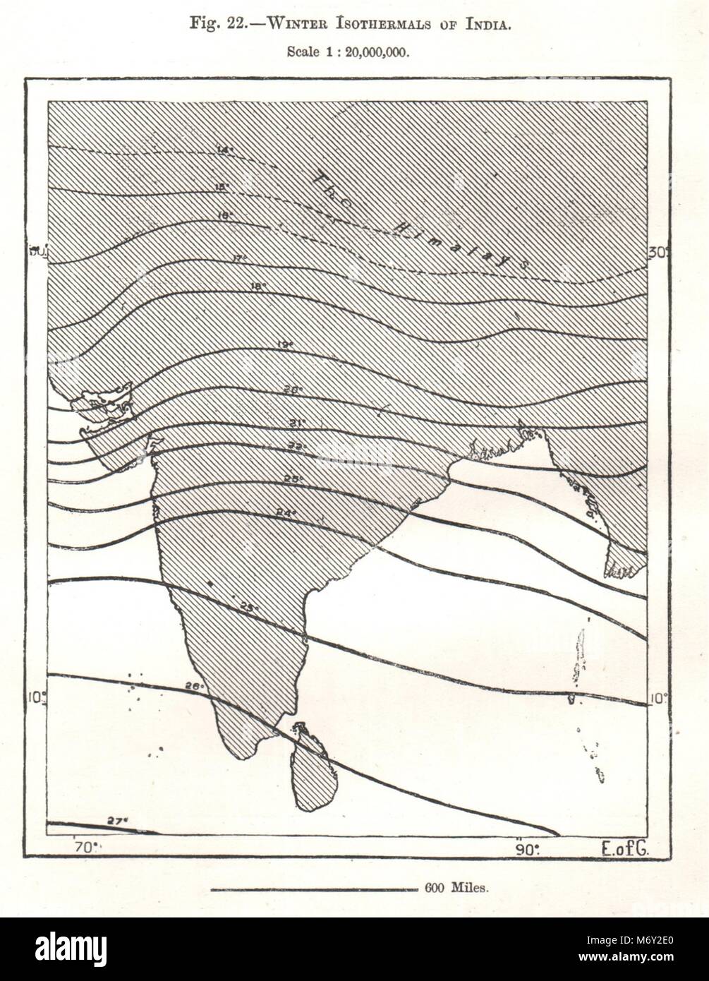 Winter Isothermals of India. Sketch map 1885 old antique plan chart ...