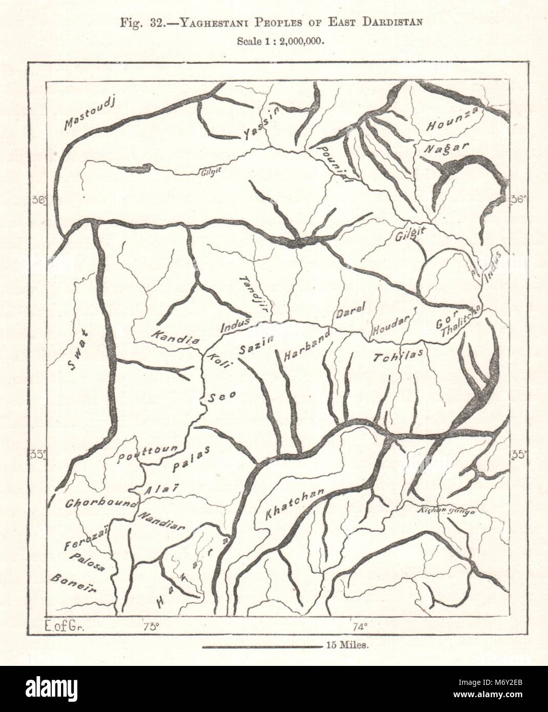 Yaghestani Peoples of East Dardistan. India. Sketch map 1885 old ...