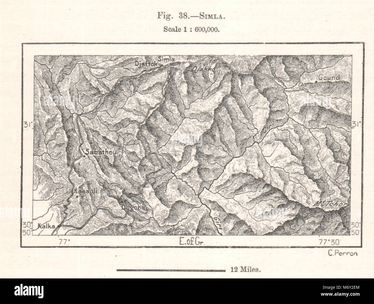Shimla environs. India. Sketch map 1885 old antique vintage plan chart ...