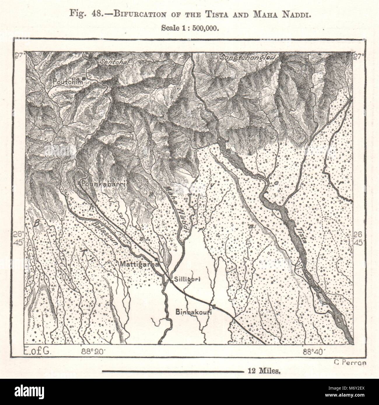 Bifurcation of the Teesta and Mahanadi. Siliguri. India. Sketch map ...