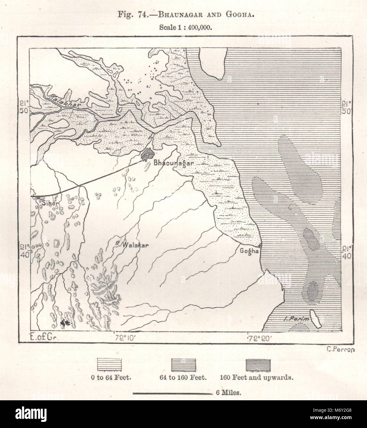 Bhavnagar and Ghogha. India. Sketch map 1885 old antique plan chart ...