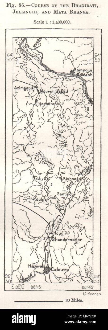 Course of the Bhagirathi, Jalangi & Mathabhanga. Calcutta India. Sketch ...