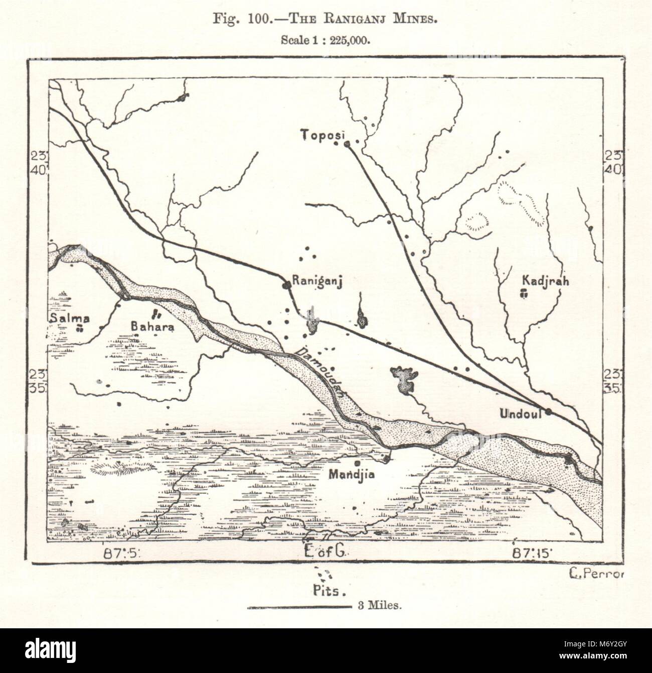 The Raniganj coalfields. Mines. India. Sketch map 1885 old antique ...